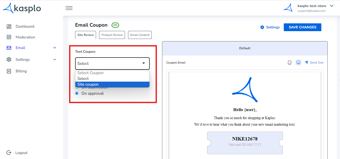 Set up a review coupon email - Kasplo: All-in-One Marketing Automation & Retention Platform for ...